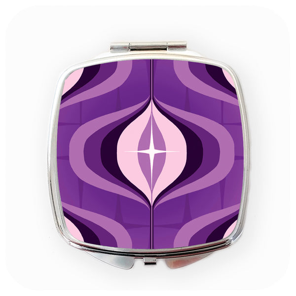 70s Op Art Compact Mirror in Purple | The Inkabilly Emporium
