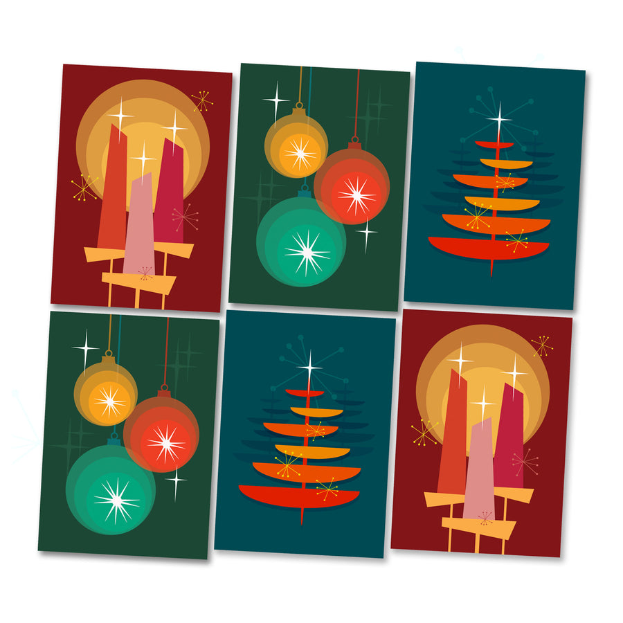 Mid Century Christmas Cards - Pack of 6 | The Inkabilly Emporium