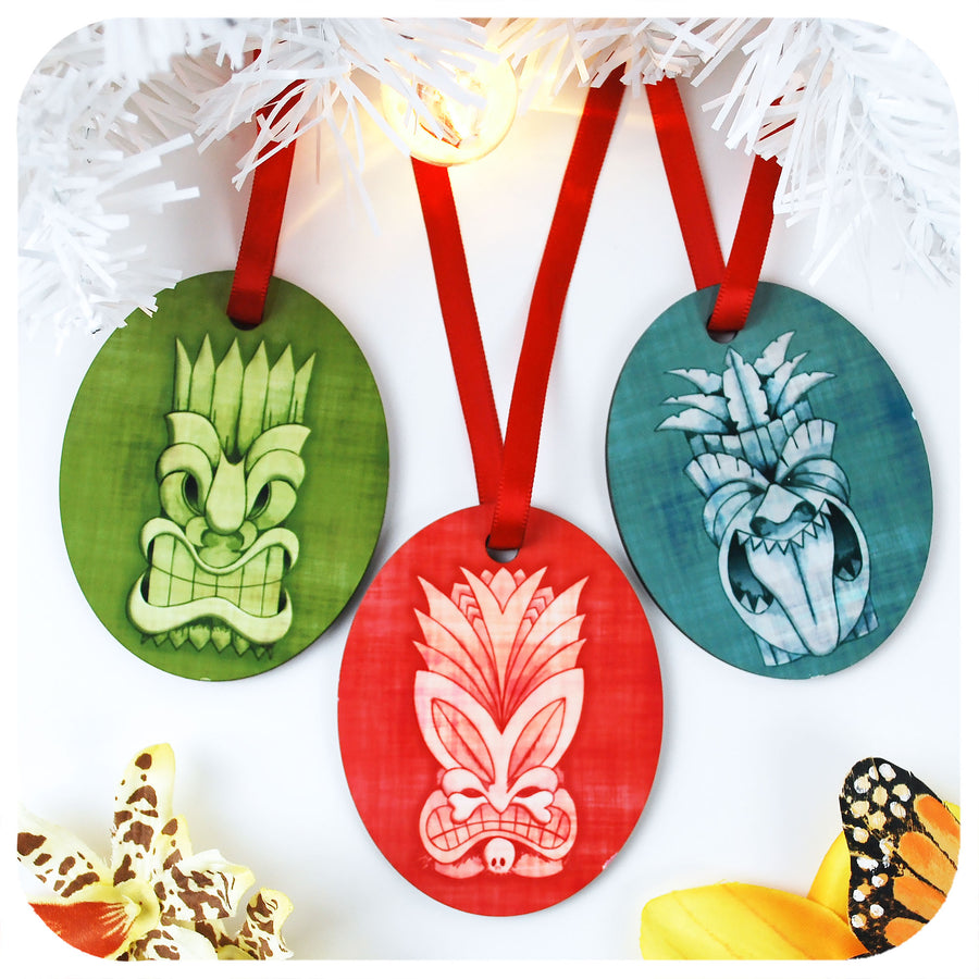Tiki Christmas Tree Decorations - Set of 3 | The Inkabilly Emporium