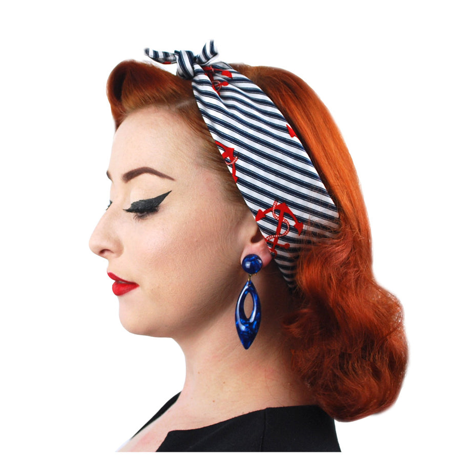 Nautical Rockabilly Bandana - Anchors & Stripes | Inkabilly Emporium